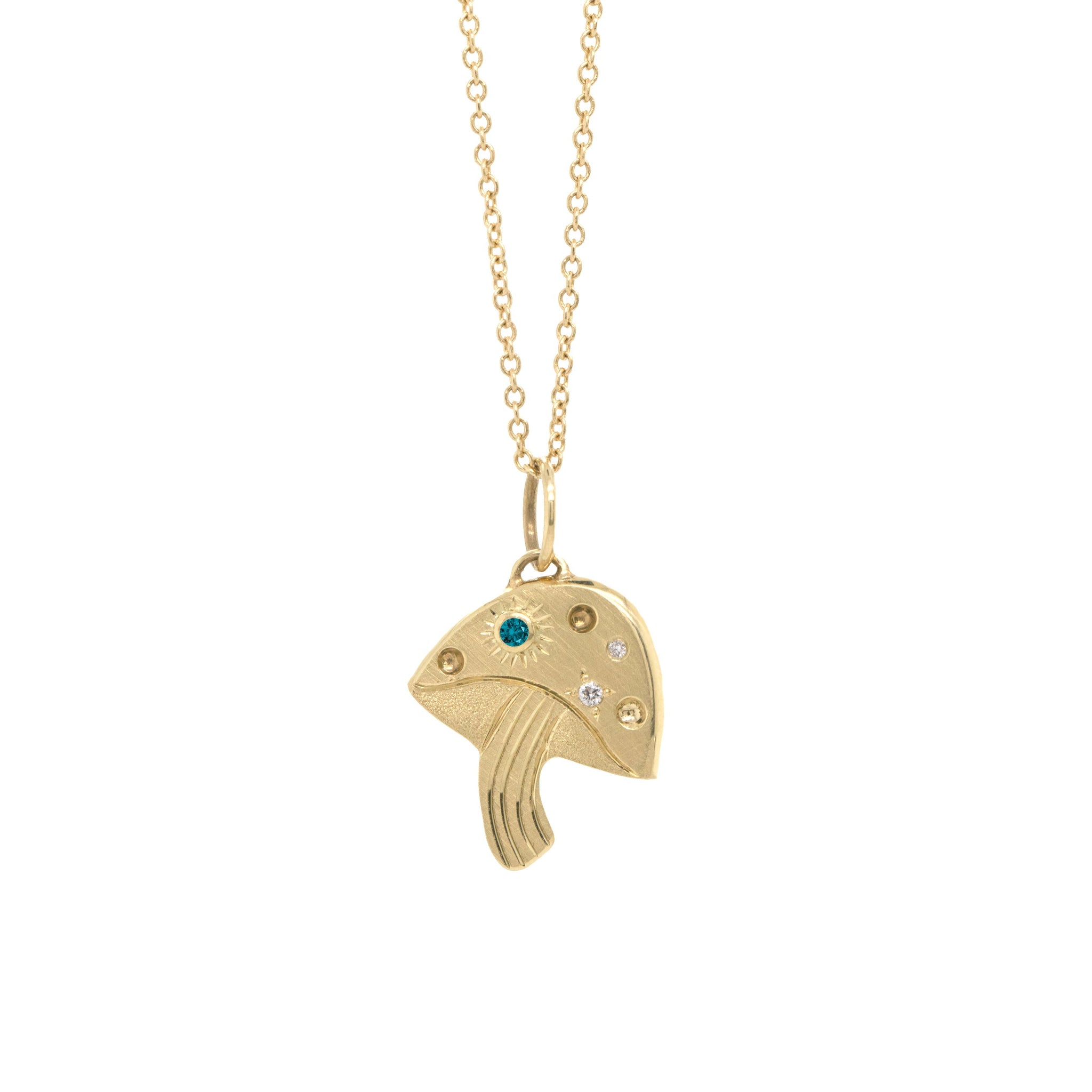 LUMA 14k Gold Small Mushroom Pendant | Diamond Sapphire Nature Charm