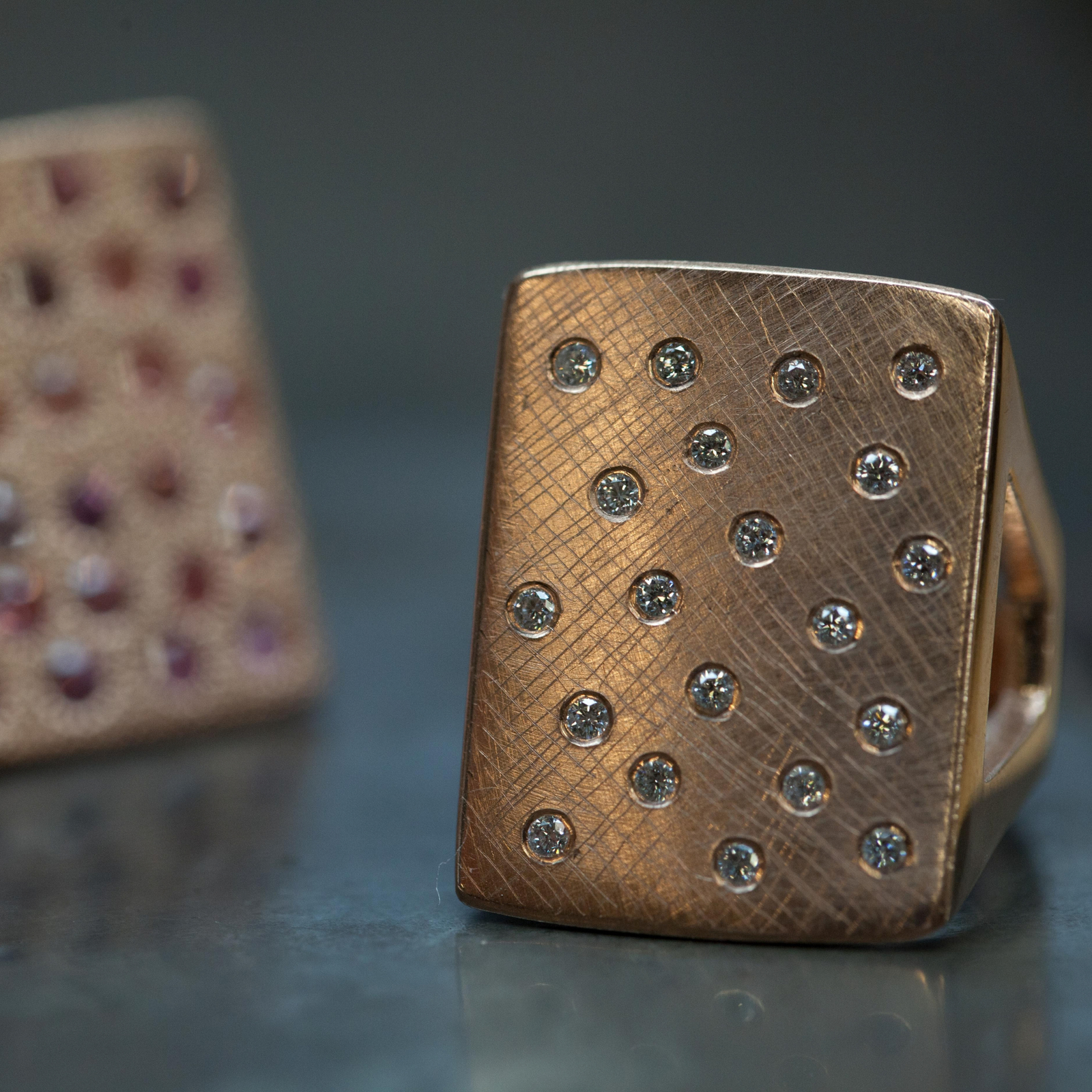 No. 1 14k Gold Diamond Block Ring | Scatter Set | Julez Bryant